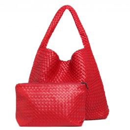 B1683 Weave two in one handbags in Red Cherry